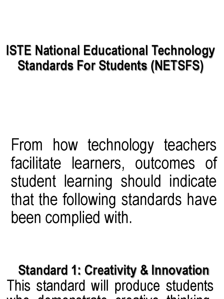 ISTE National Educational Technology Standards For Students (NETSFS ...