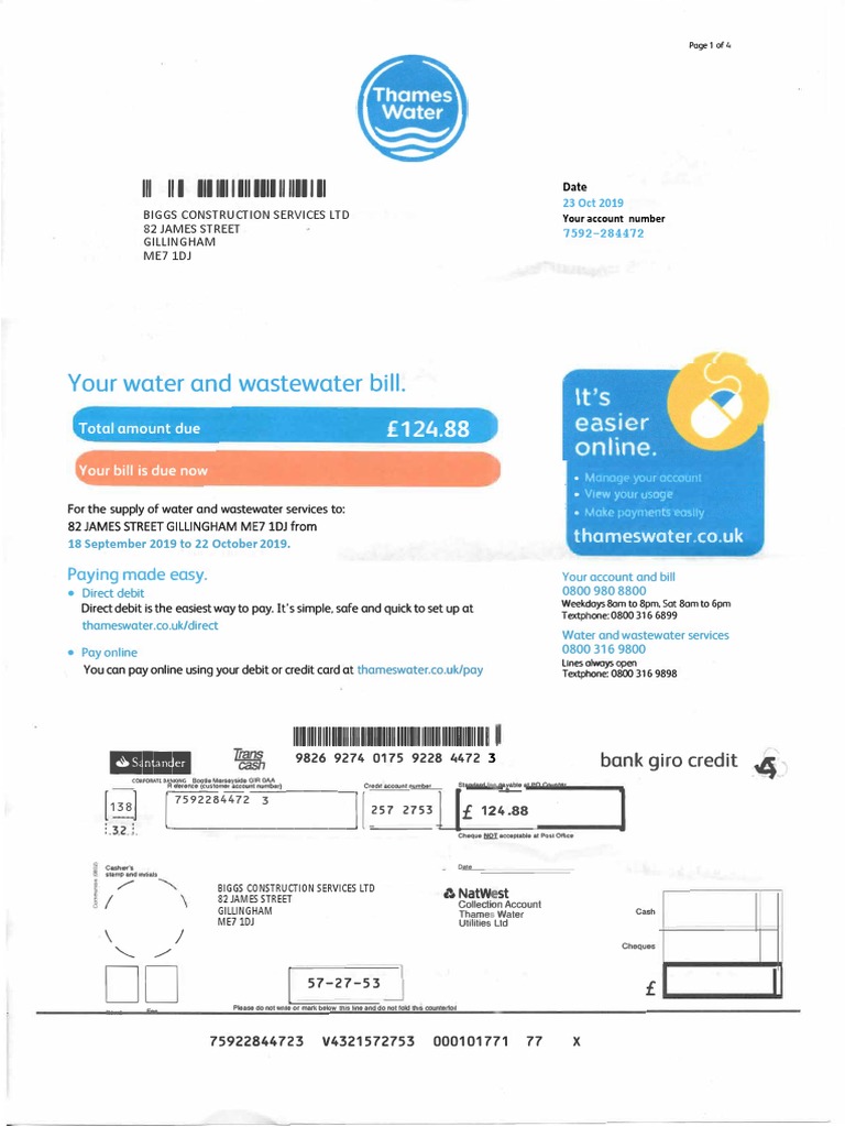 Water Bill PDF Debit Card Cheque