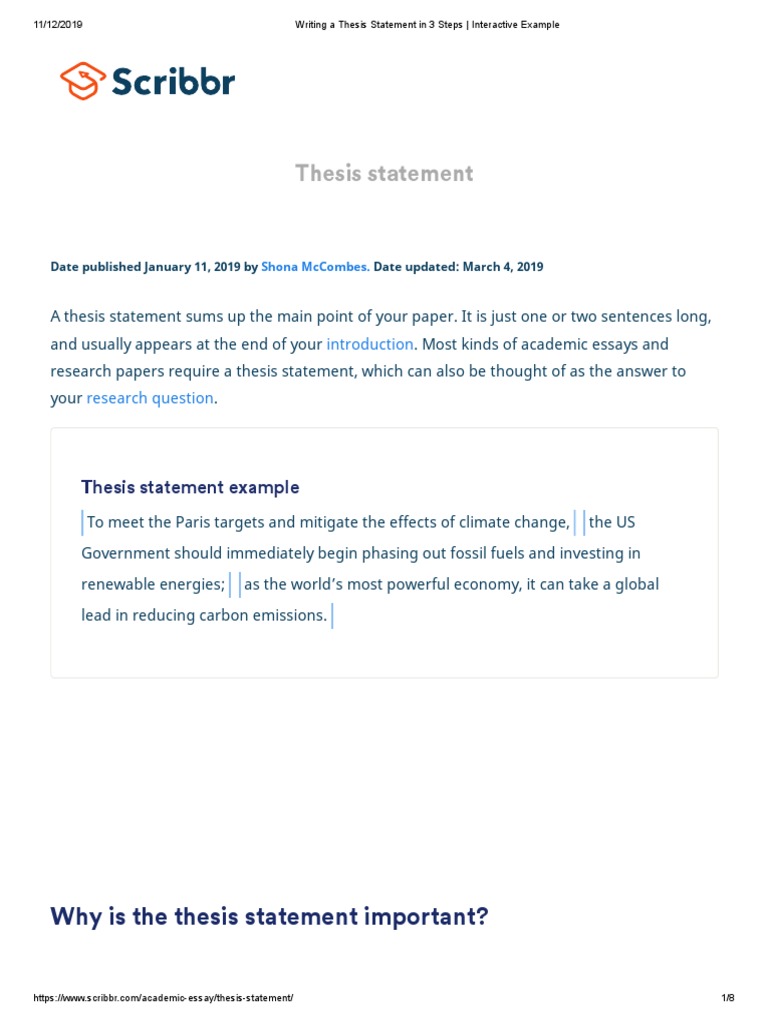 Writing A Thesis Statement in 3 Steps - Interactive Example PDF | PDF ...