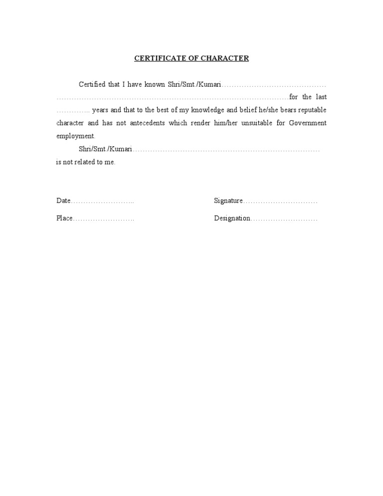 Character Certificate Format by Officer | PDF | Business
