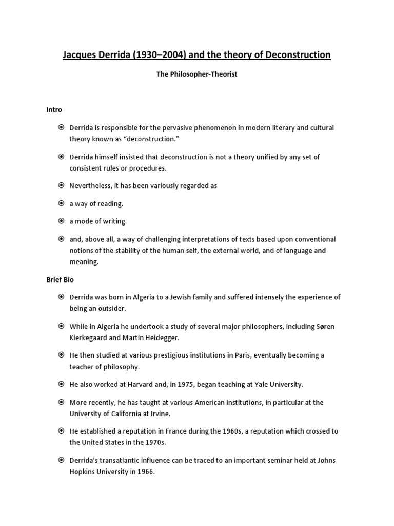 Jacques Derrida PDF | PDF | Jacques Derrida | Deconstruction