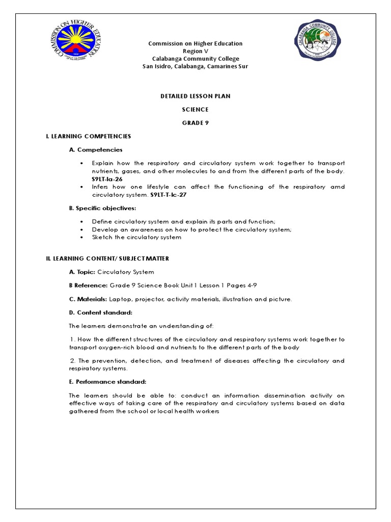 Detailed Lesson Plan | PDF | Heart Valve | Atrium (Heart)