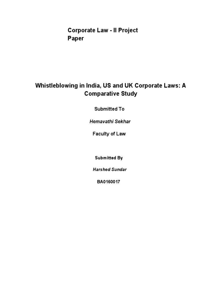 Corporate Law II - Project | PDF | Whistleblower | Sarbanes–Oxley Act