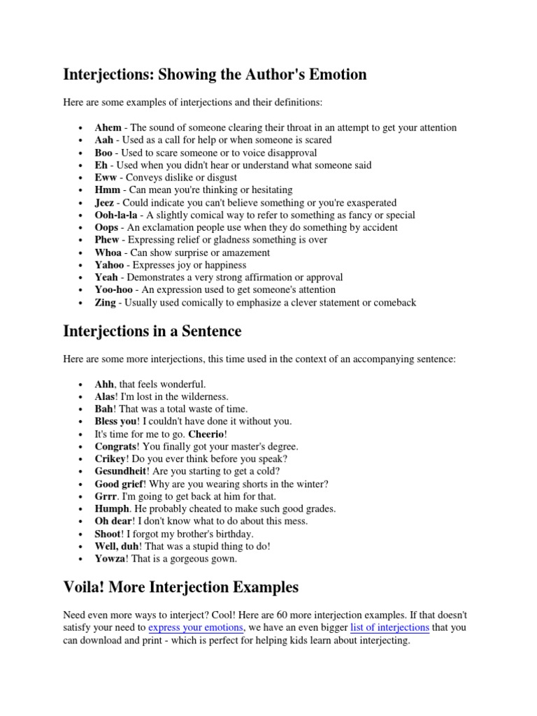 Interjection Examples Sentences