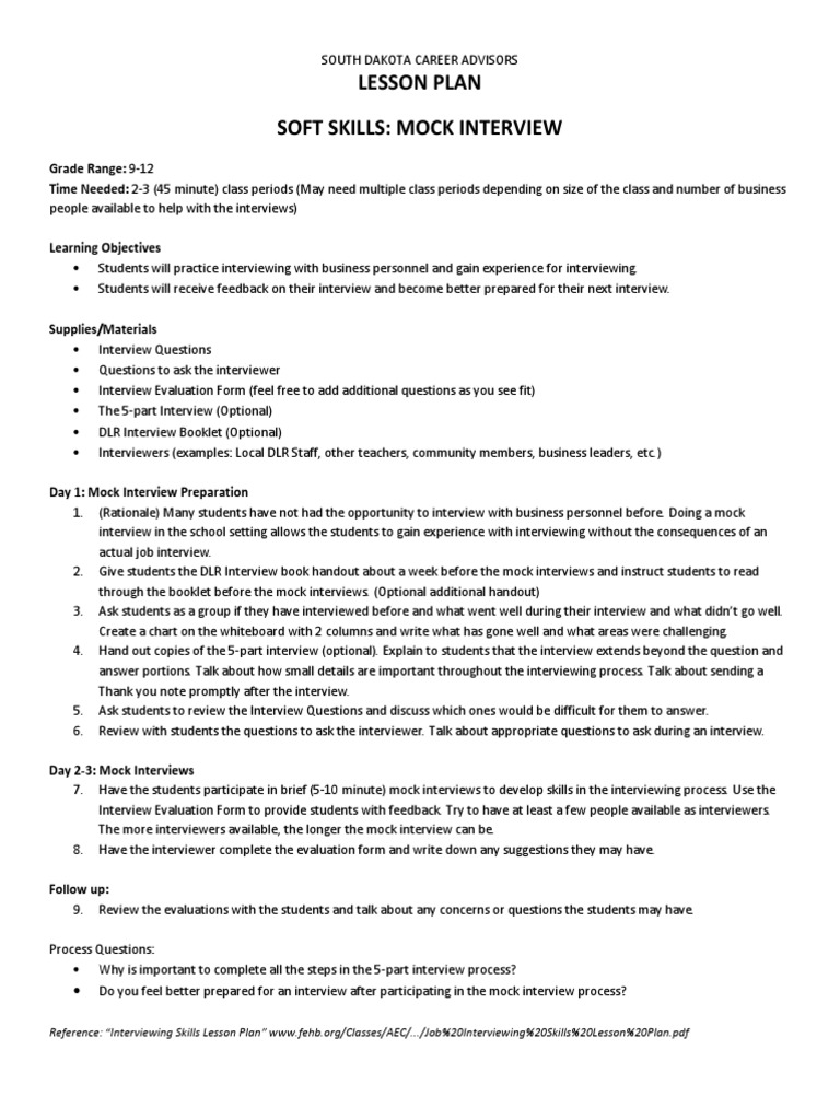 Lesson Plan Soft Skills: Mock Interview | PDF | Interview | Body Language