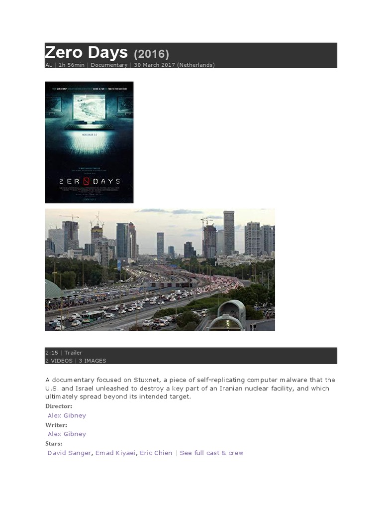 Zero Days: AL 1h 56min Documentary 30 March 2017 (Netherlands) | PDF