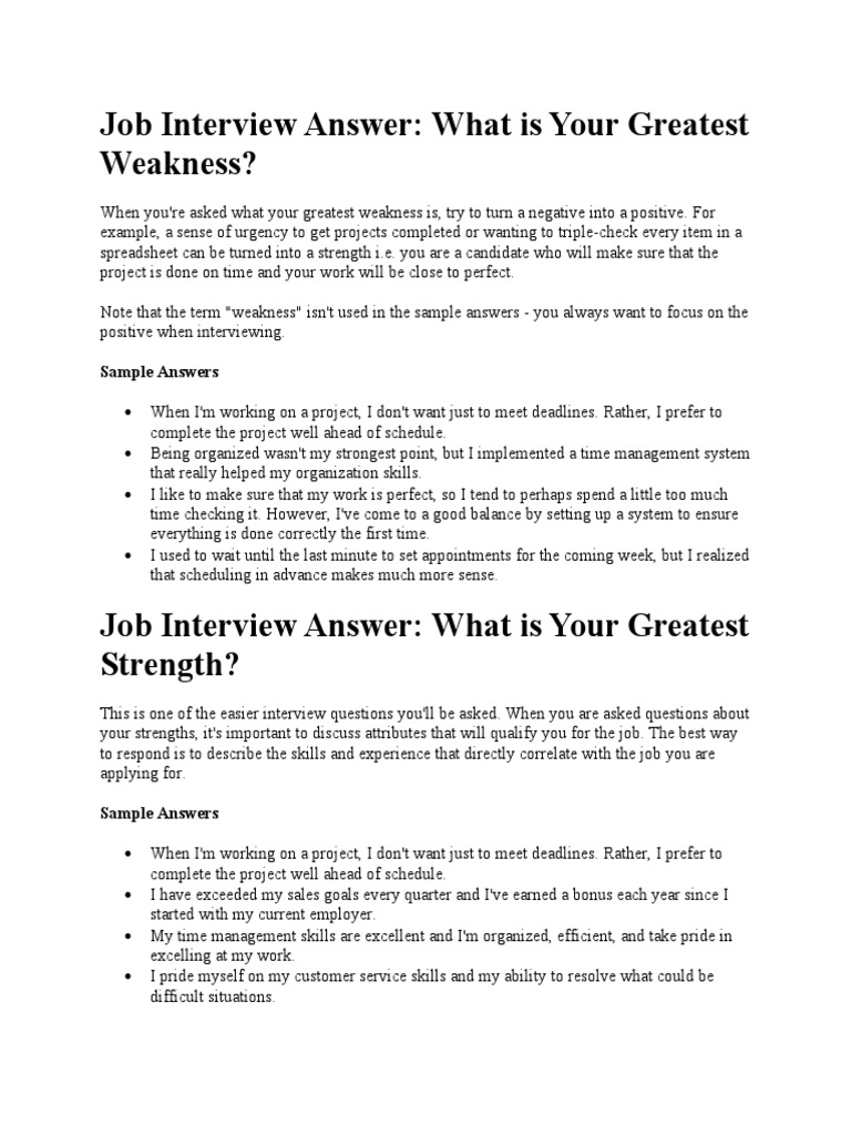 Job Interview Answer: What Is Your Greatest Weakness?: Sample Answers ...