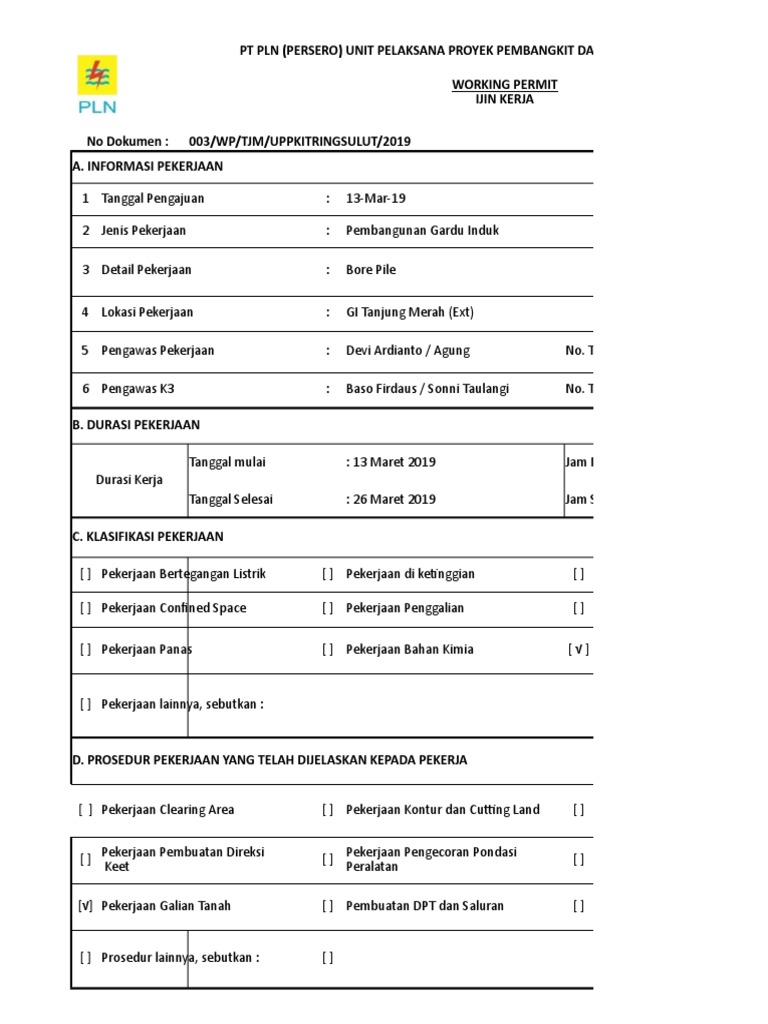 Working Permit Bore Pile 1 | PDF