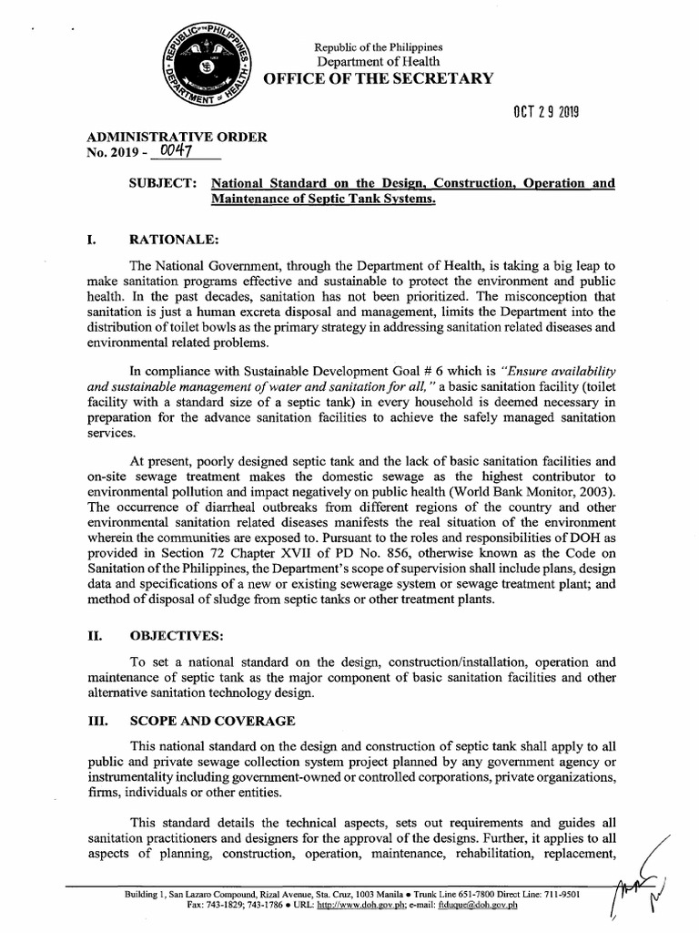 DOH AO 2019-0047 National Standard On The Design, Construction, Operation and Maintenance of A ...