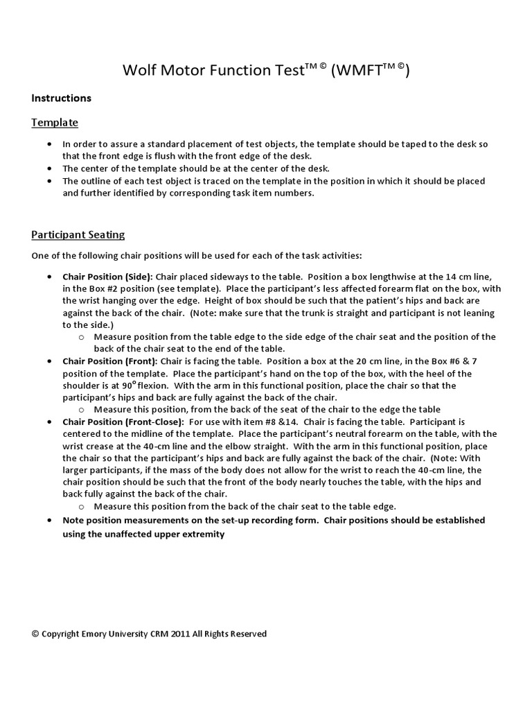 Wolf Motor Function Test | PDF | Anatomical Terms Of Motion | Elbow