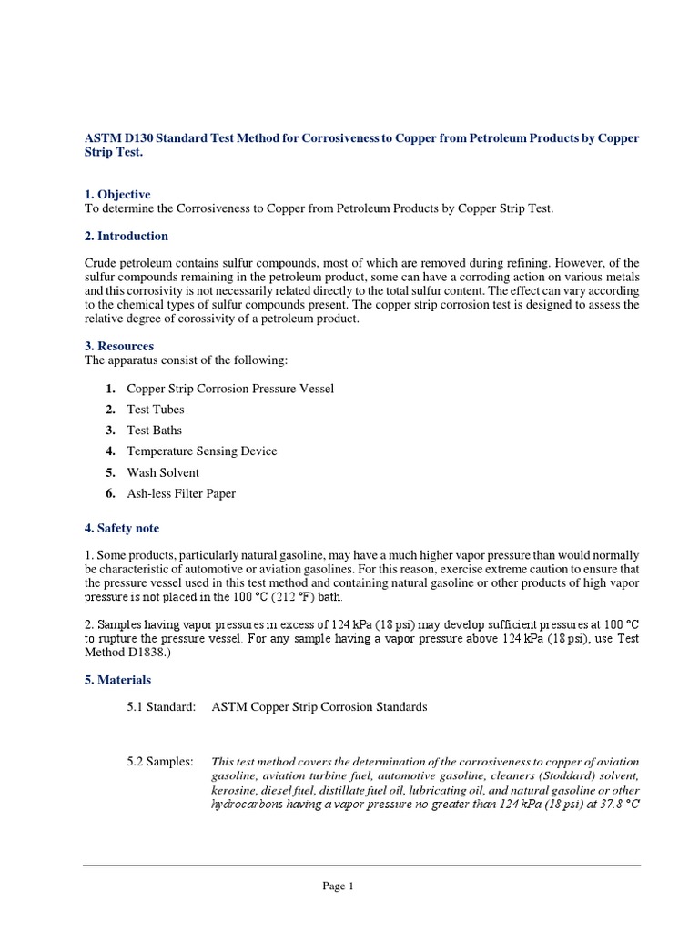 Copper Corrosiveness Test Method ASTM D130 | PDF | Gasoline | Petroleum