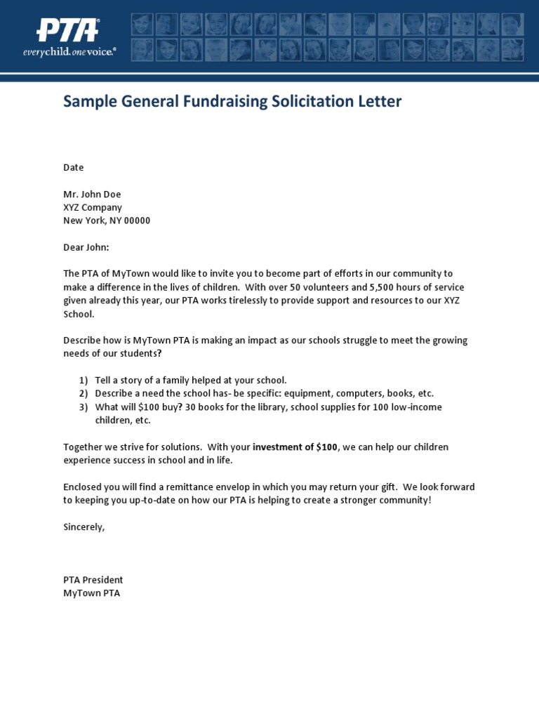 Sample General Fundraising Solicitation Letter | PDF