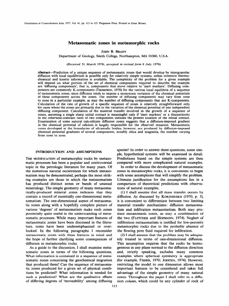 Metasomatic Zones in Metamorphic Rocks | PDF | Diffusion ...