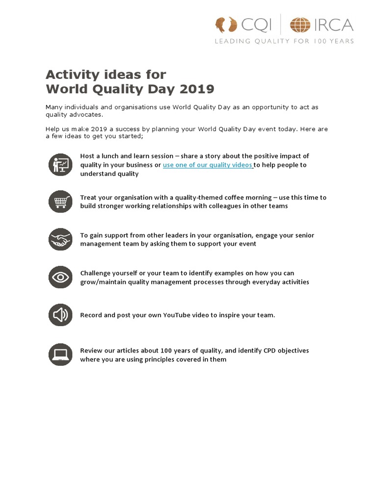 World Quality Day 2019 Activity Ideas | PDF | Business