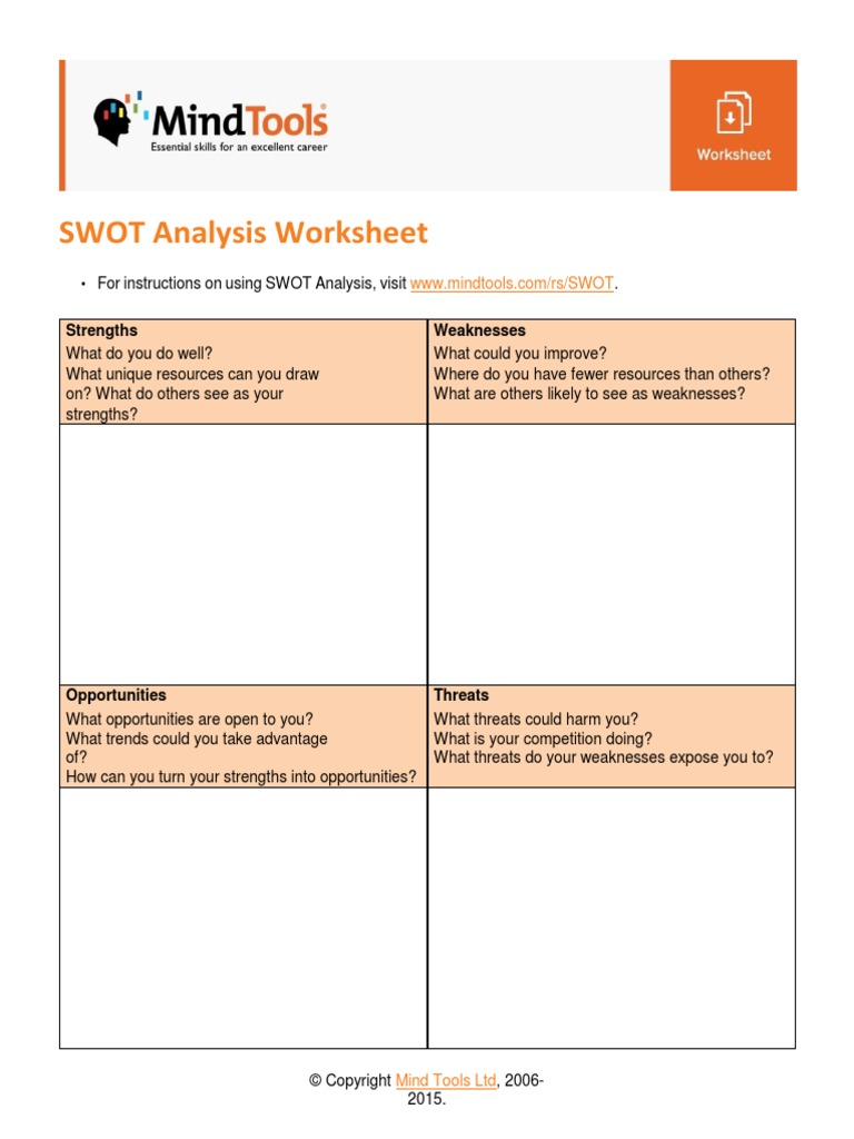 SWOT Analysis Worksheet: Strengths Weaknesses | PDF