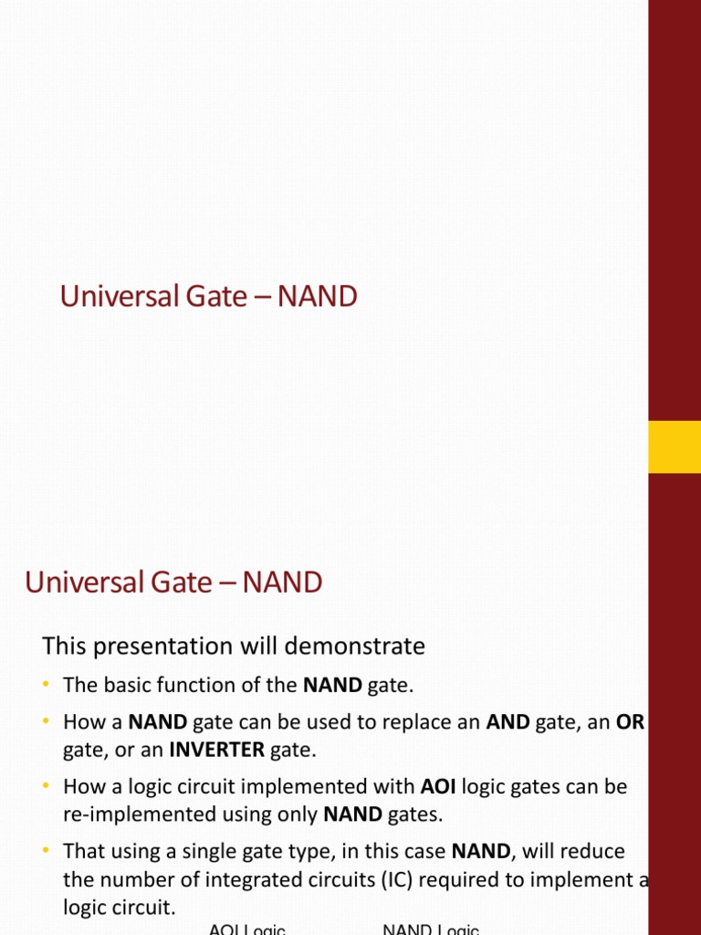 Universal Gate - NAND & NOR Logic Implementation | PDF | Logic Gate ...