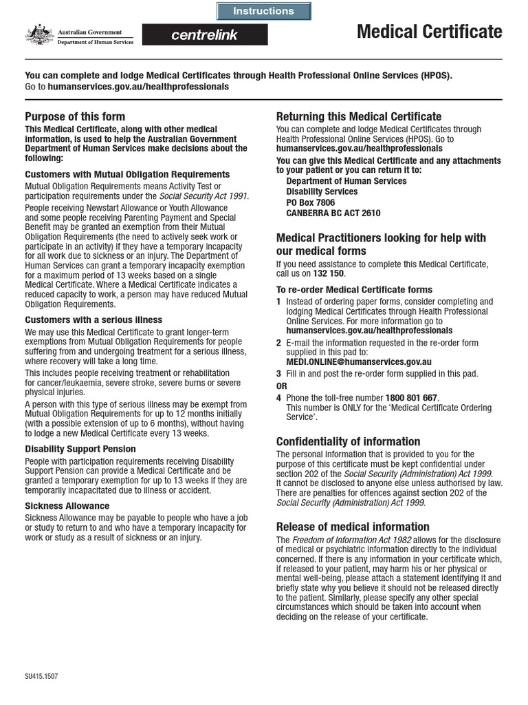 Centrelink Medical Certificate Template