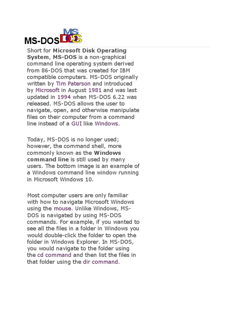 MS-DOS: A Command Line Legacy | PDF | Computers