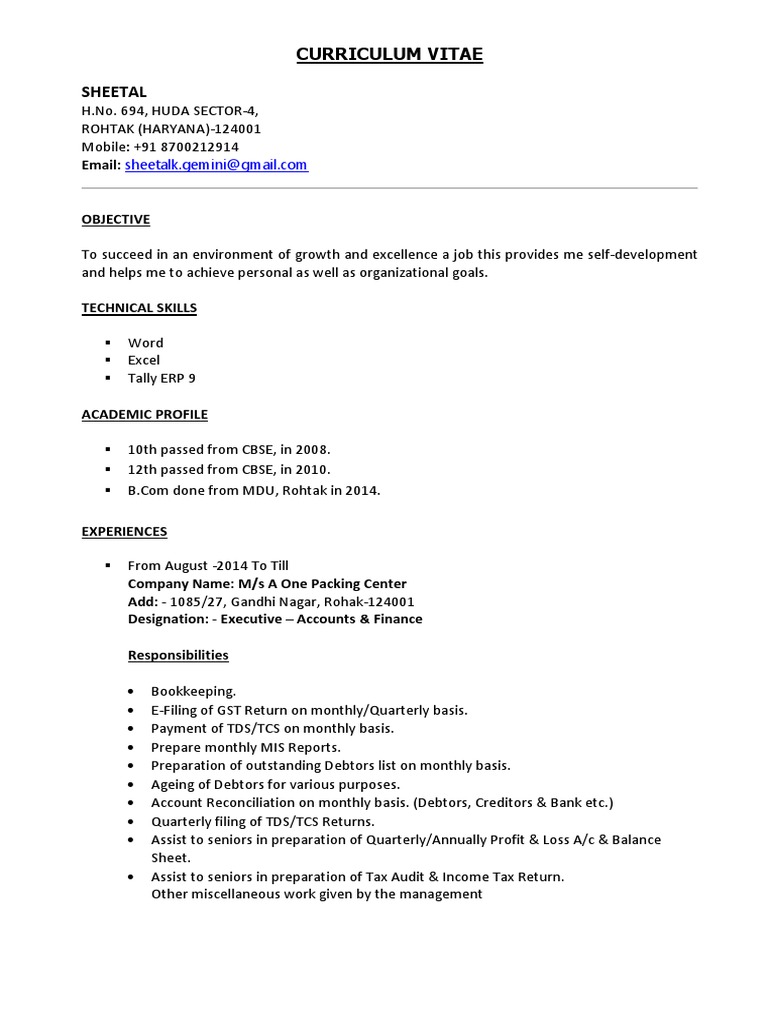 Curriculum Vitae Sheetal | PDF