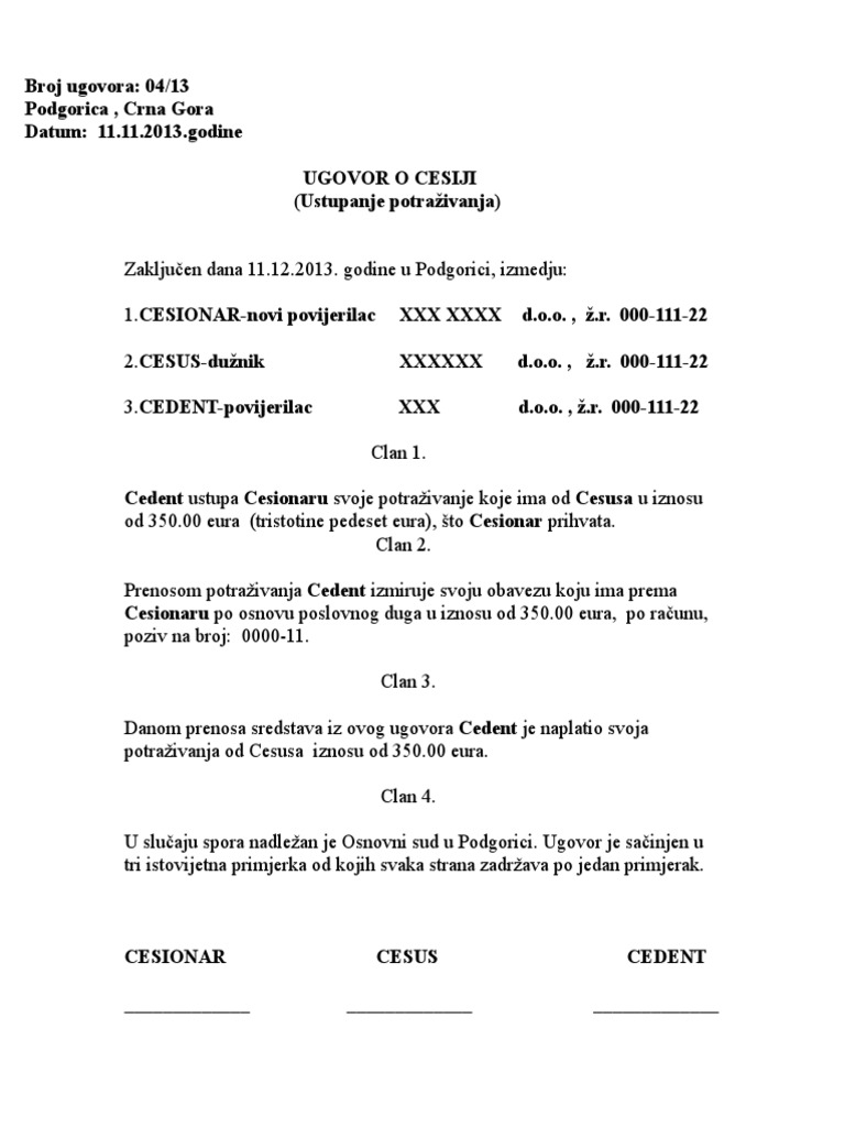 Ugovor o Cesiji | PDF