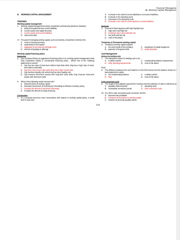 Working Capital Management Exam Questions | PDF | Working Capital ...