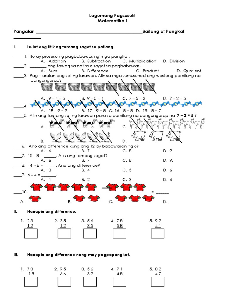 Lagumang Pagsusulit Sa Matematika 1 | PDF