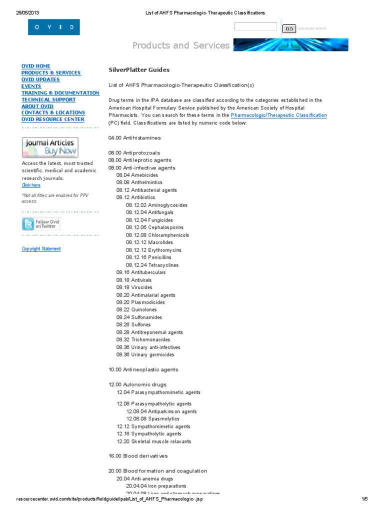 List of AHFS Pharmacologic Therapeutic Classifications PDF | PDF ...