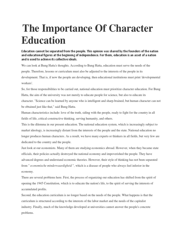 The Importance of Character Education | PDF | Economics | Market ...