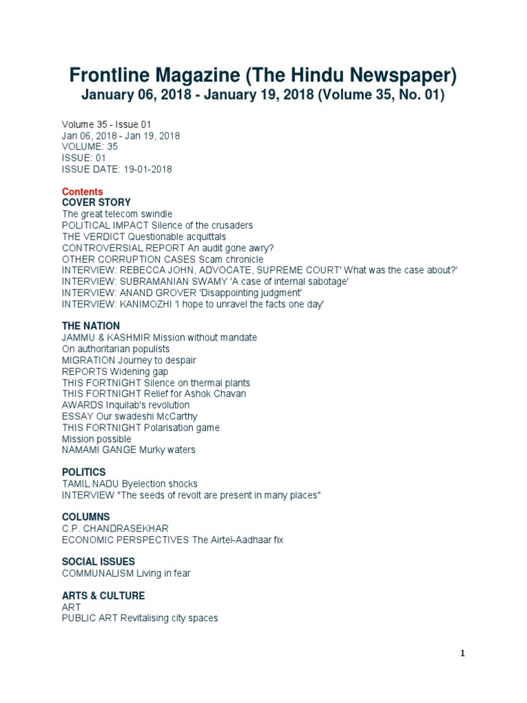 Frontline Magazine (The Hindu Newspaper) January 06, 2018 - January 19 ...