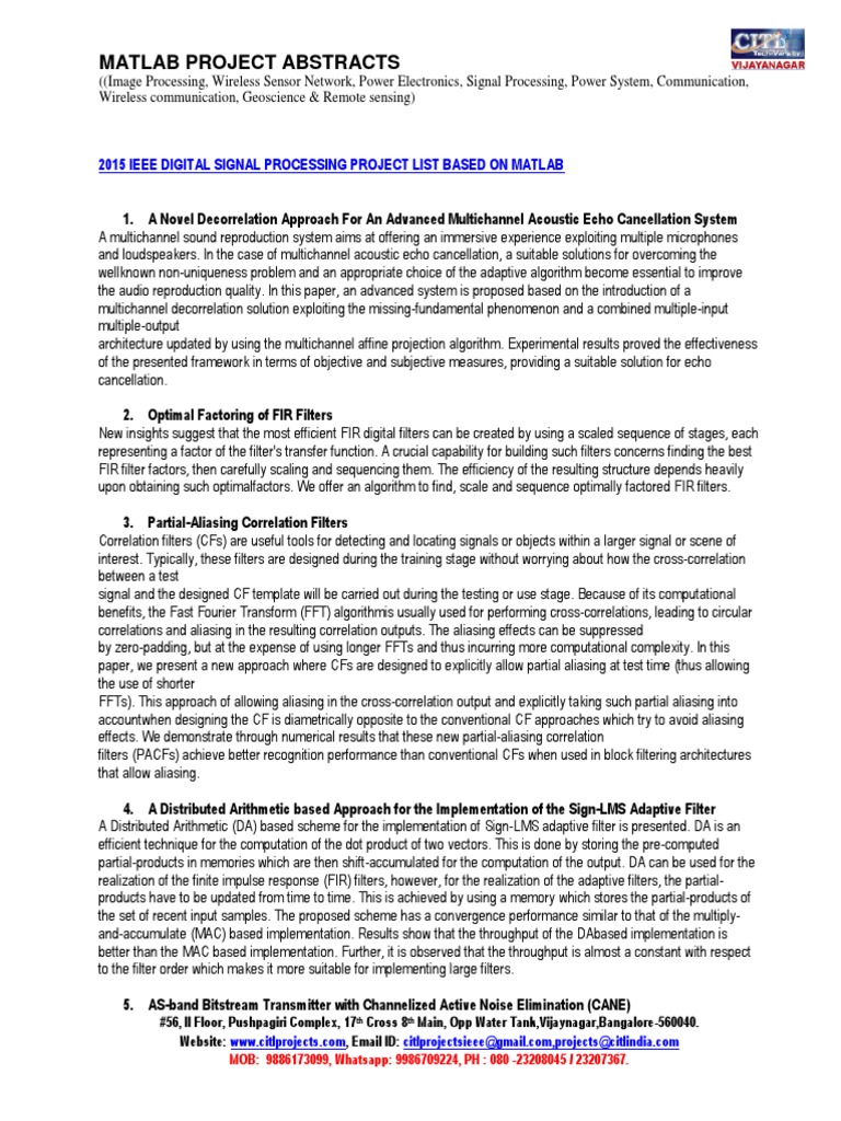Ieee Digital Signal Processing 2015 Matlab Project List Mtech Be | PDF ...