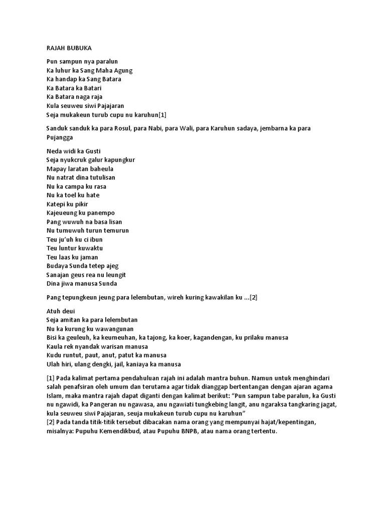 Lirik dan Rajah Bubuka Sunda | PDF