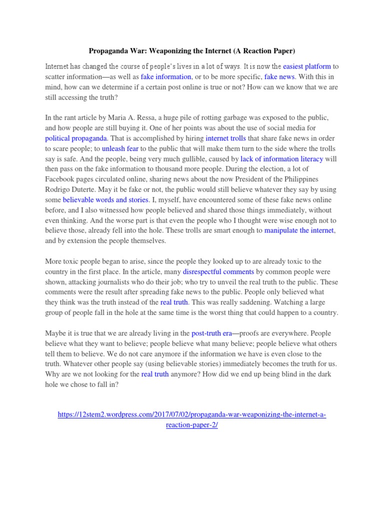 Propaganda War: Weaponizing The Internet (A Reaction Paper) | PDF ...