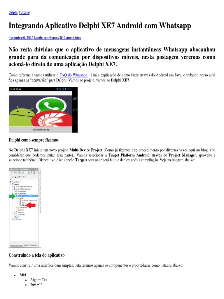 Integrando Aplicativo Delphi XE7 Android Com Whatsapp | PDF | Android (sistema operacional ...
