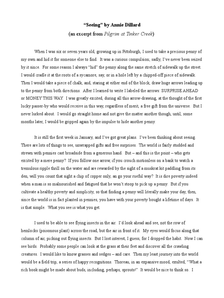 Seeing by Annie Dillard With Follow Up Questions | PDF | Organisms | Nature