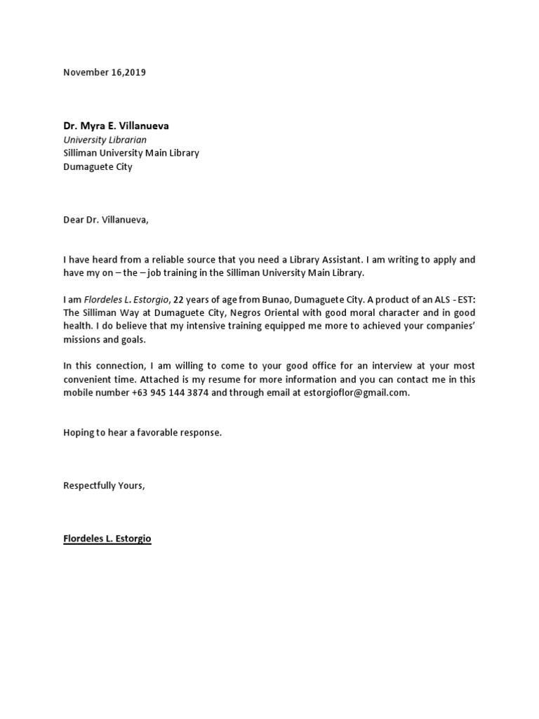 Library Assistant Application Letter | PDF | Social Science | Lifestyle