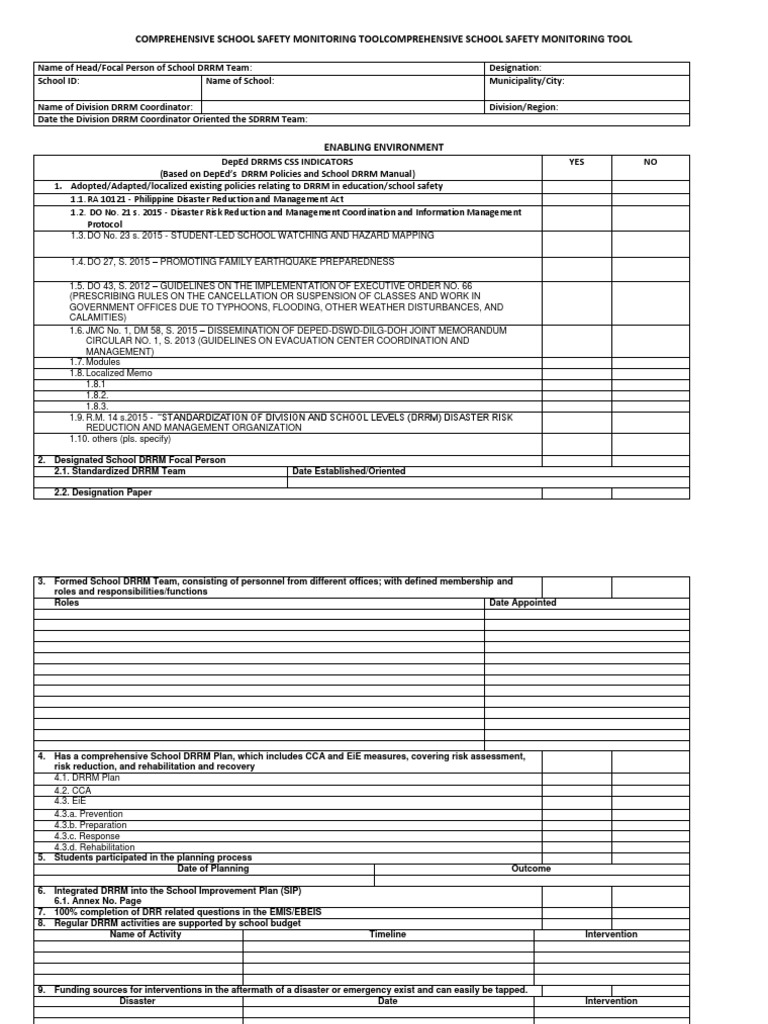 School DRRM Monitoring Tool Overview | PDF | Disaster Risk Reduction ...