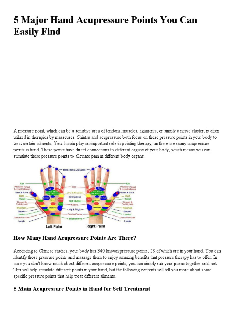 Hand Acupressure Points Guide | PDF | Acupressure | Hand