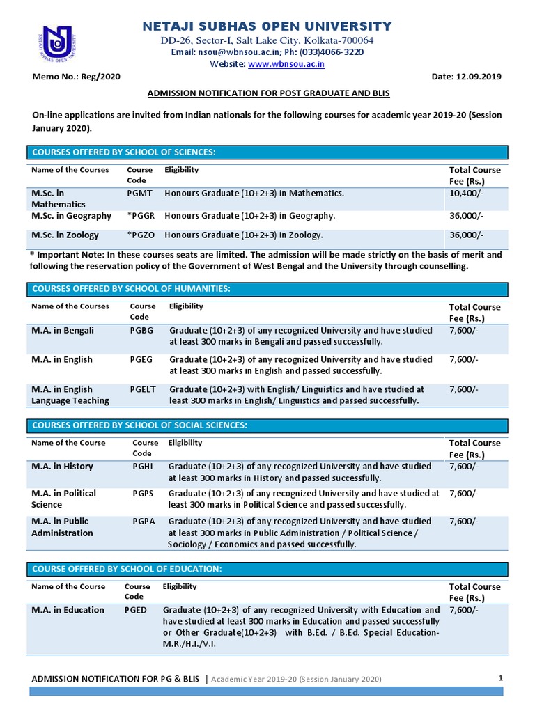 Netaji Subhas Open University: DD-26, Sector-I, Salt Lake City, Kolkata-700064 | PDF | Master Of ...