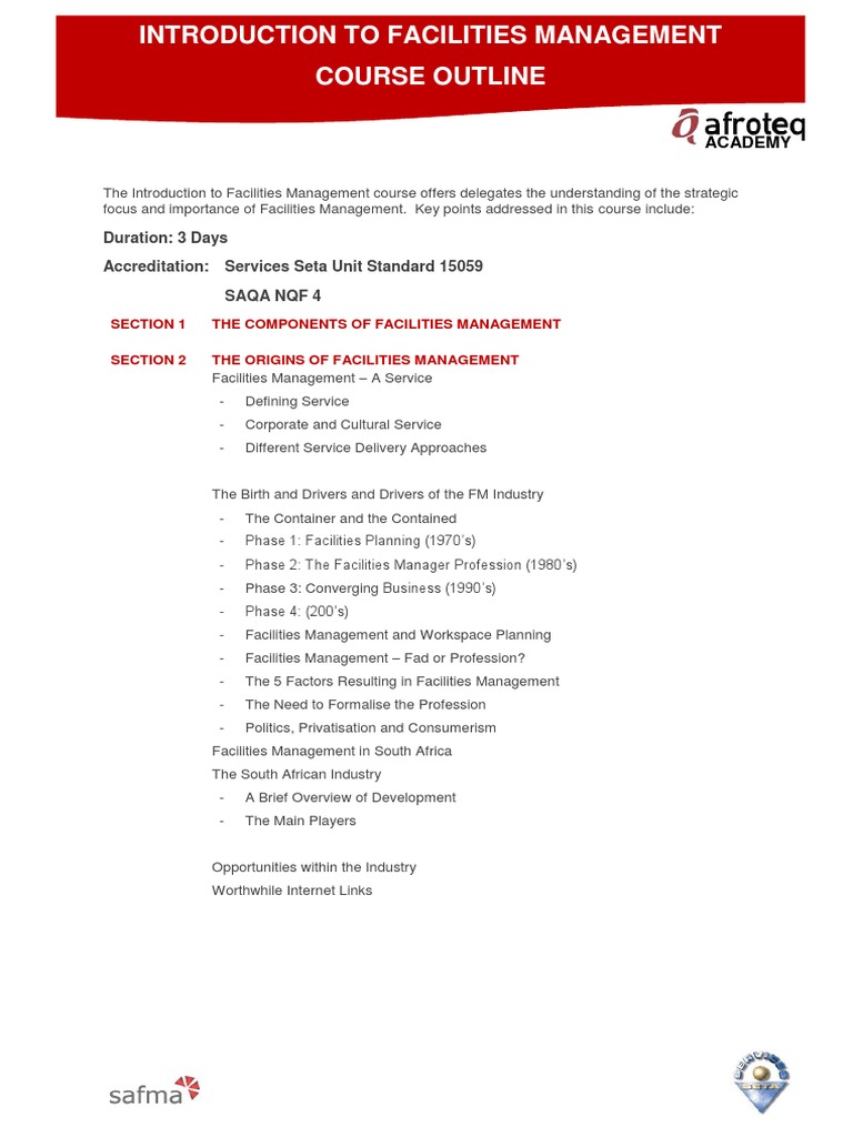 Introduction To Facilities Management Course Outline v1 | PDF ...