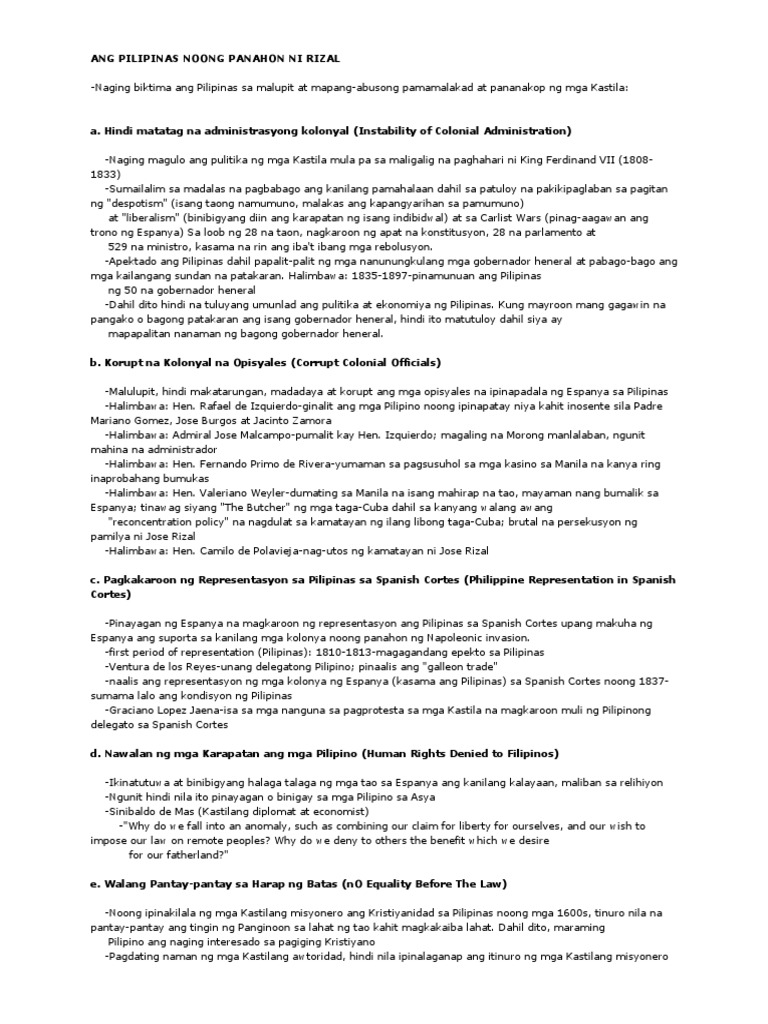 Ang Pilipinas Noong Panahon Ni Rizal | PDF