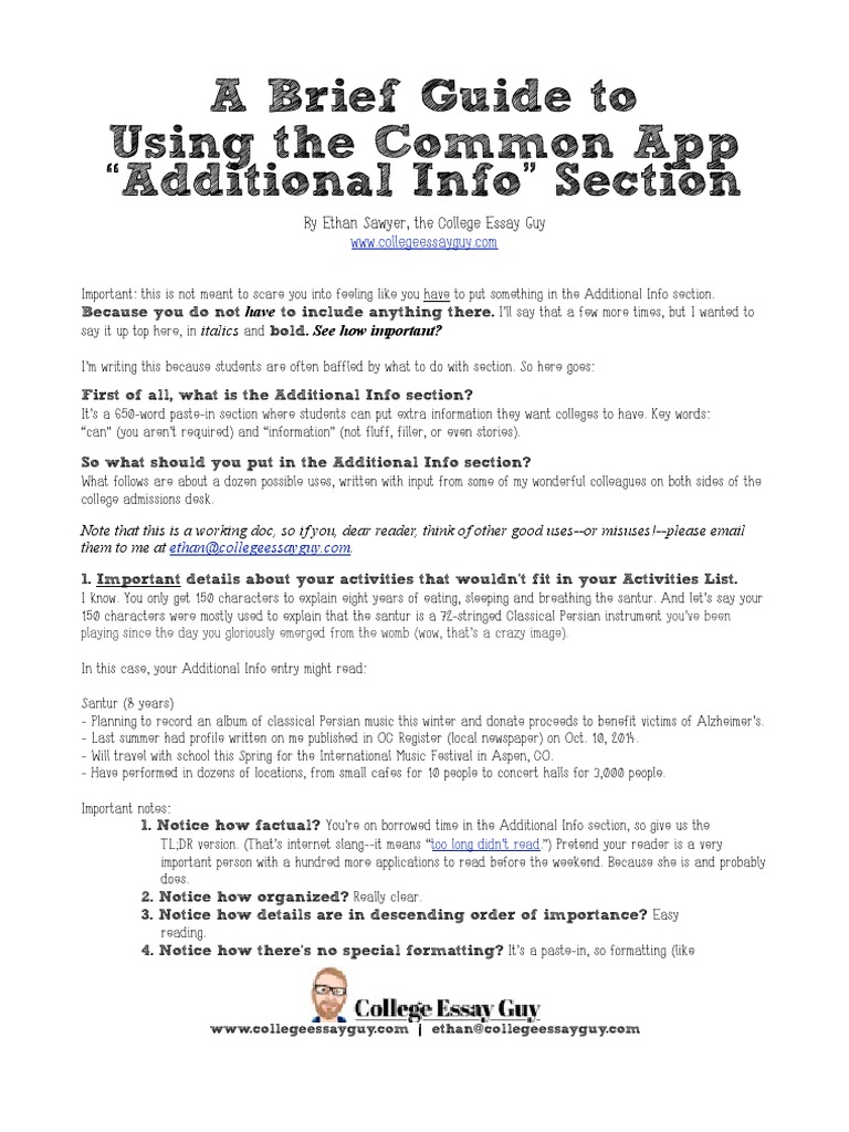 A Guide to Effective Uses of the Common Application Additional ...