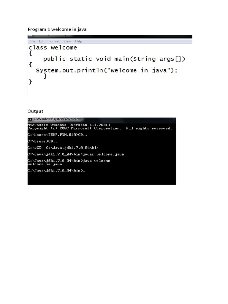 Program 1 Welcome in Java | PDF | Computers