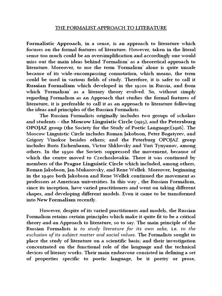 The Formalist Approach To Literature | PDF | Semiotics | Cognitive Science