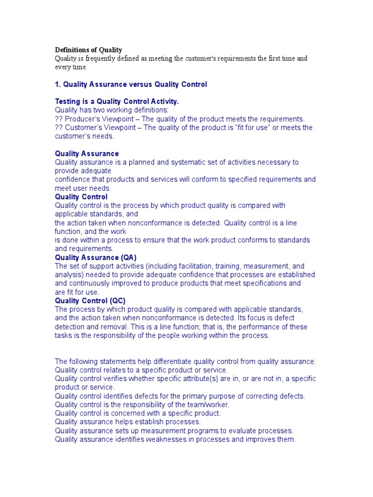 Definitions of Quality Assurance and Quality Control | PDF | Osi Model ...