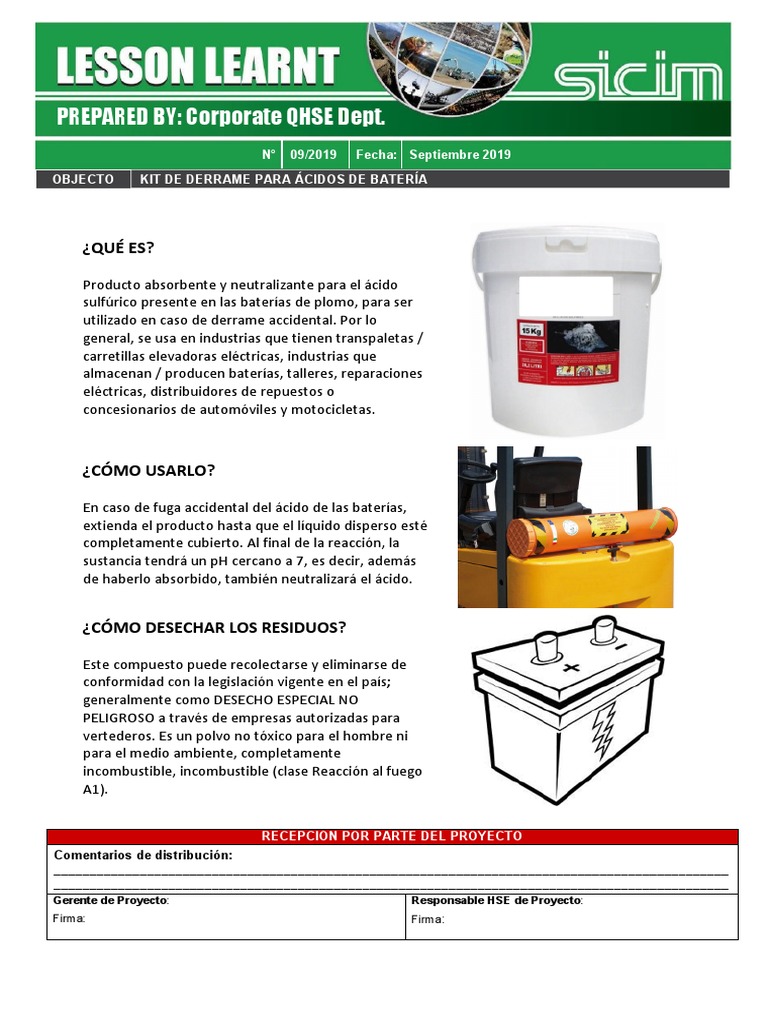 Kit para Derrames de Acido de Bateria | PDF