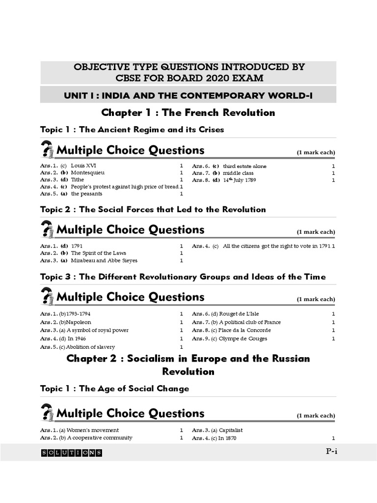 Multiple Choice Questions: Chapter 1: The French Revolution | PDF ...