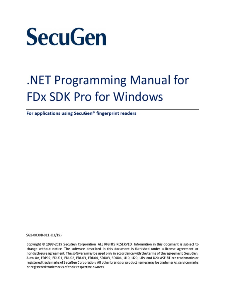 FDX SDK Pro .NET Programming Manual (Windows) SG1-0030B-011 | PDF ...