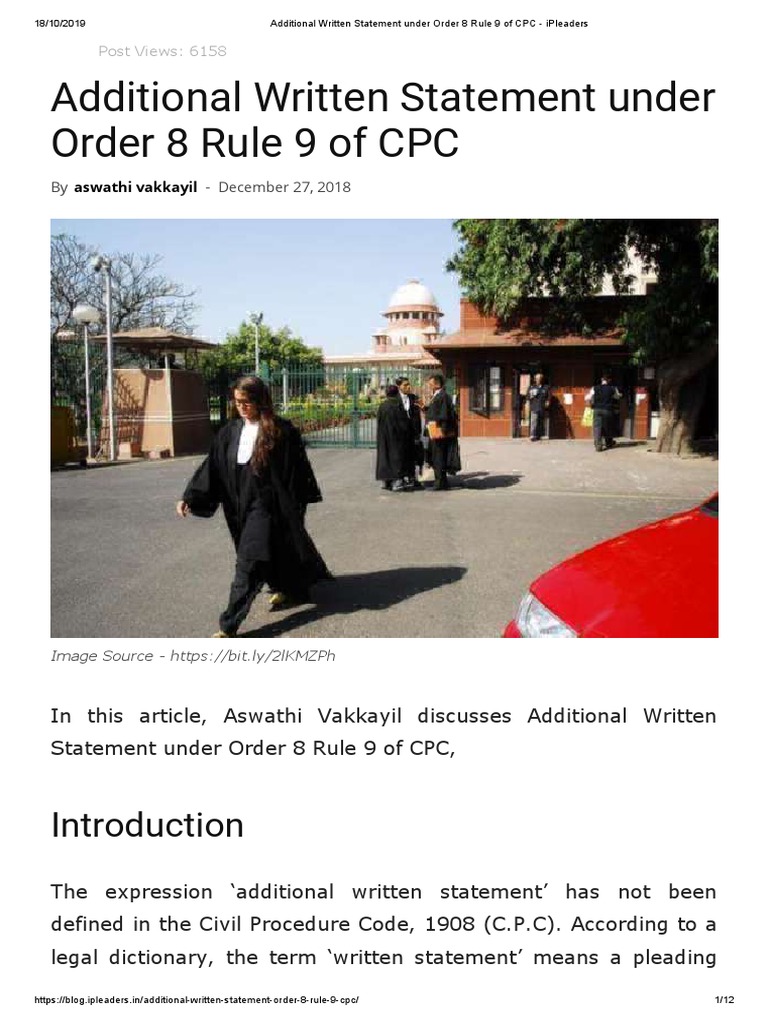 Additional Written Statement Under Order 8 Rule 9 of CPC: Aswathi ...