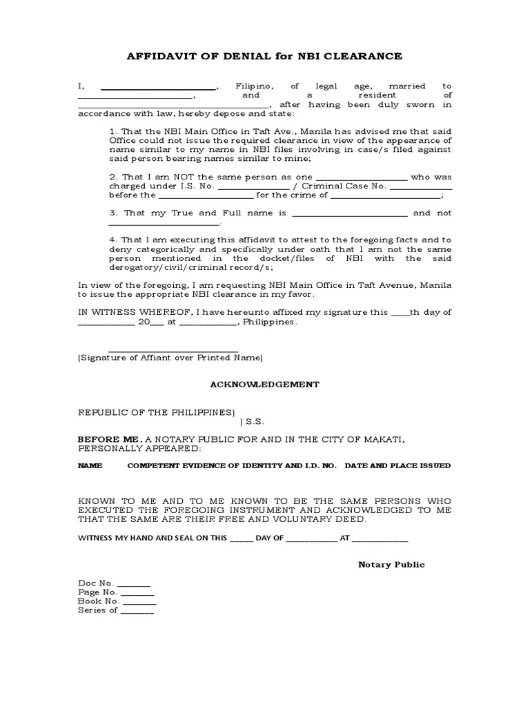 Affidavit of Denial For NBI Clearance | PDF