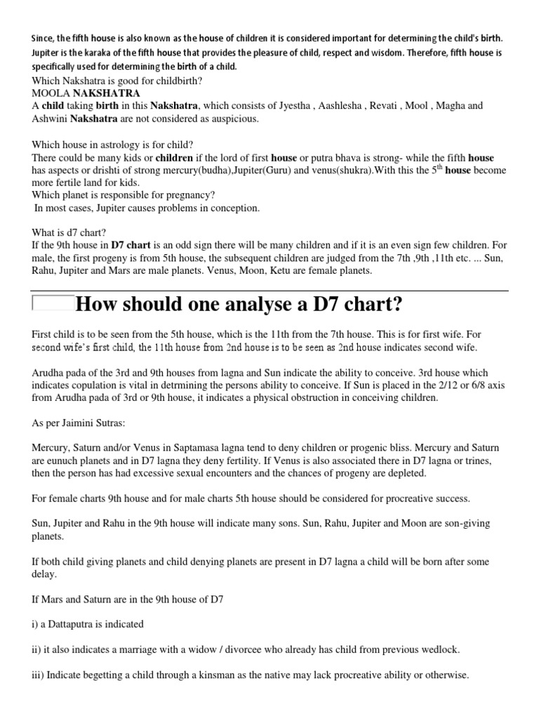 How Should One Analyse A D7 Chart? | PDF | Planets In Astrology | Hindu ...